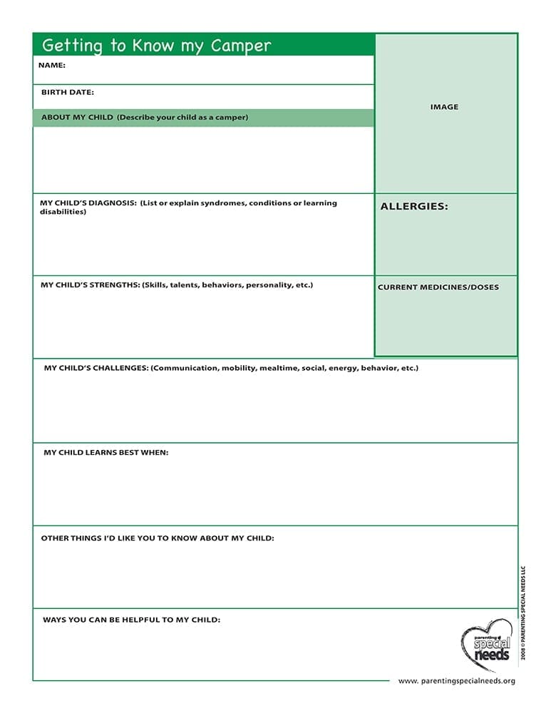 PSN Getting to Know My Camper for Camp Counselors - Parenting Special ...