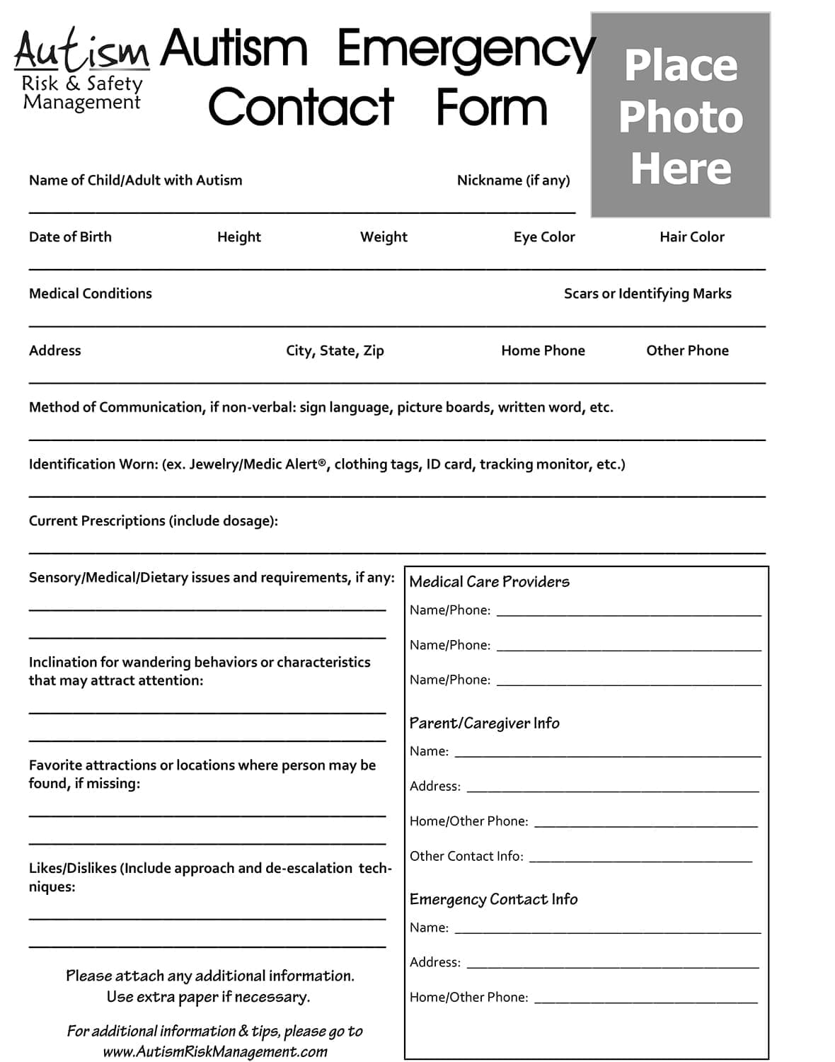Autism Emergency Contact Form - Parenting Special Needs Magazine