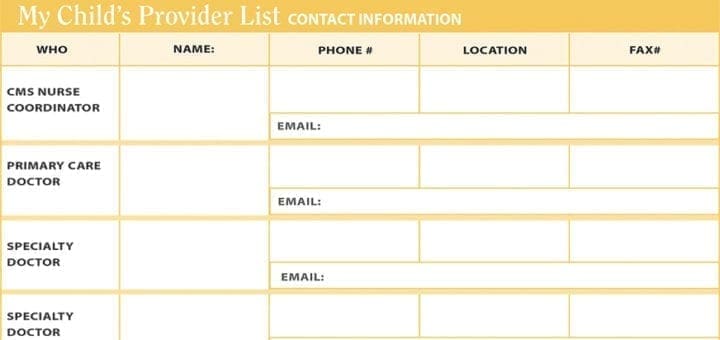 My Child's Medical Provider List Contact Information - Parenting ...